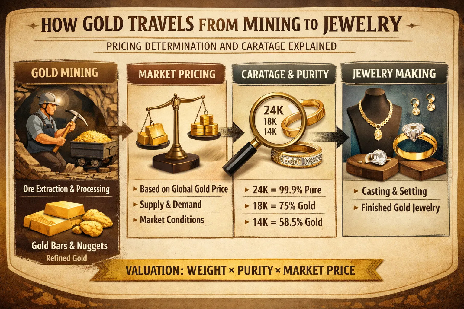 Gold Journey: From Mining to Jewelry Pricing & Caratage – Yuvora