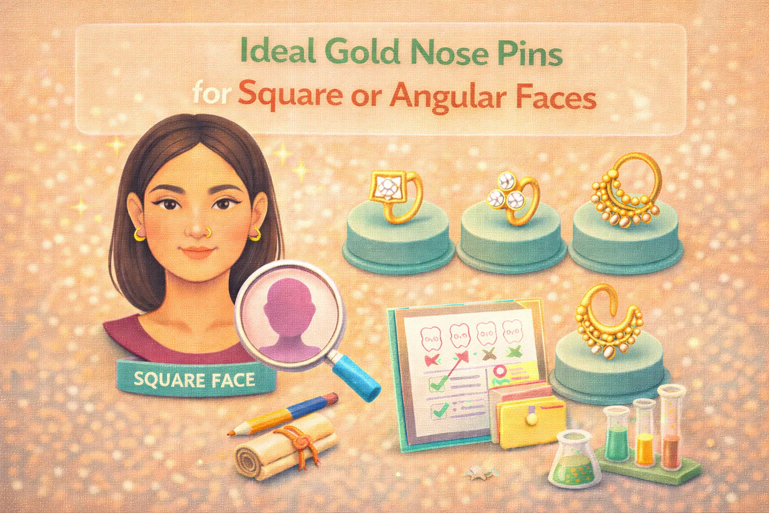 Ideal Gold Nose Pins for Square or Angular Face Shapes – Yuvora